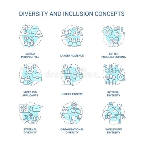 Diversity And Inclusion Turquoise Concept Icons Set Stock Vector