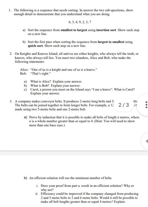 Solved 1 The Following Is A Sequence That Needs Sorting In