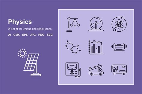 Physics Line Black Icon Set Graphic By JM Graphics Creative Fabrica