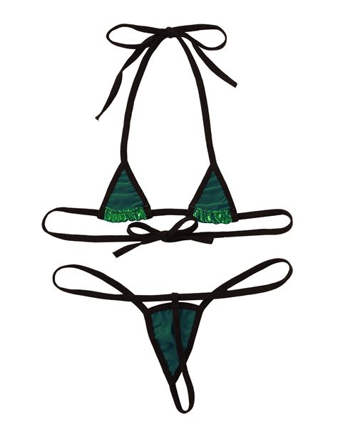 Yizyif Womens Mini Bikini Set Metallic Bra Top With G String Thong