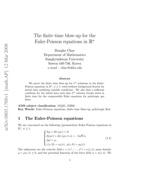 Pdf The Finite Time Blow Up For The Euler Poisson Equations In Bbb Rn