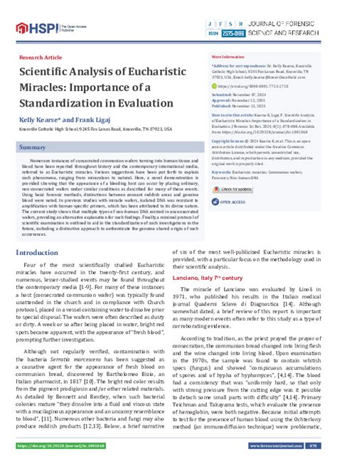 Pdf Scientfiic Analysis Of Eucharistic Miracles Importance Of A