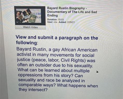 Solved Bayard Rustin Biography Documentary Of The Life And