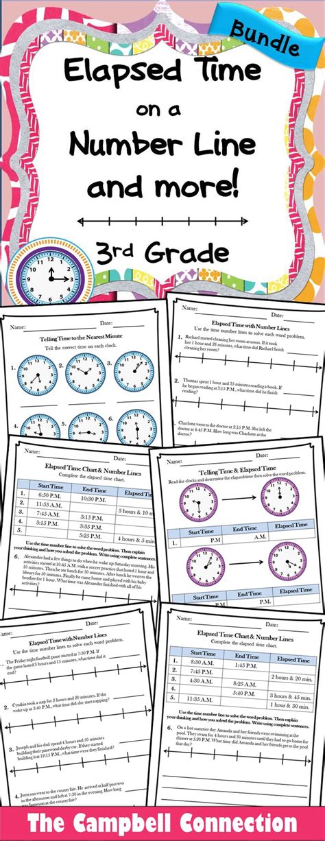 Elapsed Time Number Line And Word Problems Worksheets 3rd Grade Activity