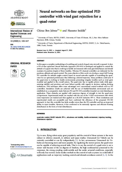 Pdf Neural Networks On Line Optimized Pid Controller With Wind Gust
