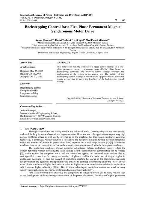Pdf Backstepping Control For A Five Phase Permanent Magnet Synchronous Motor Drive
