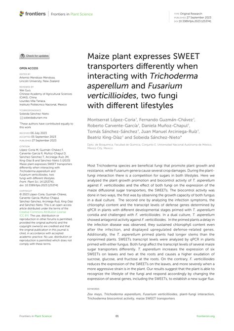Pdf Maize Plant Expresses Sweet Transporters Differently When Interacting With Trichoderma