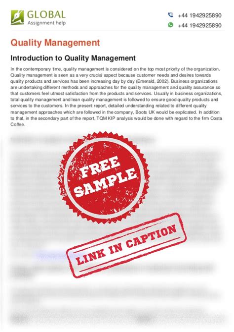 Free Assignment Sample Quality Management