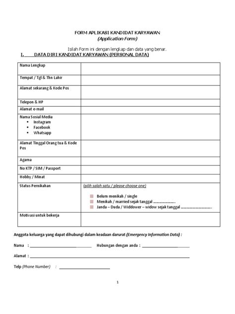 Form Aplikasi Kandidat Phl Pdf