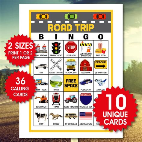 Car Bingo Road Trip Bingo Travel Activity Printable Bingo Cards Car