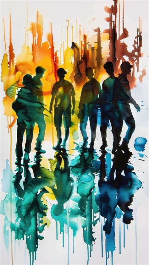 A Closeup Shot Of A Watercolor Silhouettes Of People At A Raku