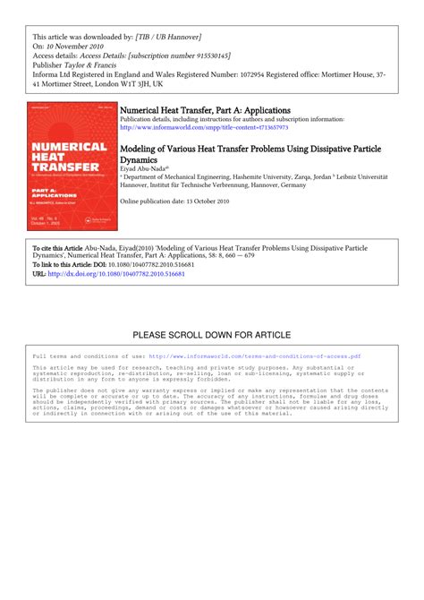 Pdf Modeling Of Various Heat Transfer Problems Using Dissipative Particle Dynamics