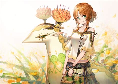 Orange Haired Anime Girl With Green Eyes