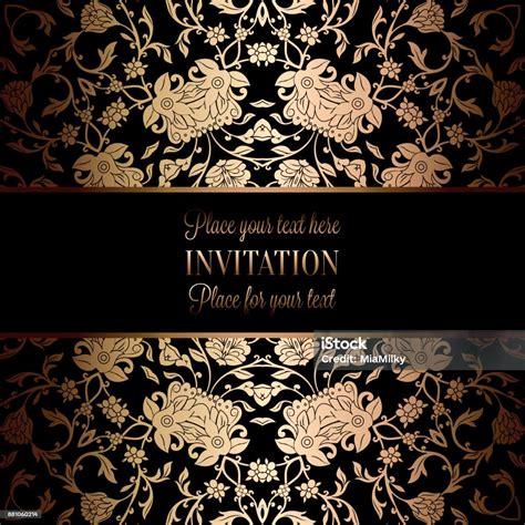다 마스크 배경으로 빈티지 바로크 웨딩 초대장 템플릿입니다 전통 결혼식을 위한 장식입니다 검정과 금에서 벡터 일러스트 레이 션 0명에 대한 스톡 벡터 아트 및 기타 이미지