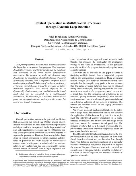 Pdf Control Speculation In Multithreaded Processors Through Dynamic Loop Detection