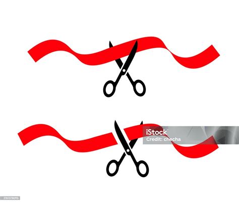 가위로 빨간 리본을 자르는 그림 그랜드 오프닝 또는 건설 완료의 상징 Ribbon Cutting에 대한 스톡 벡터 아트 및 기타