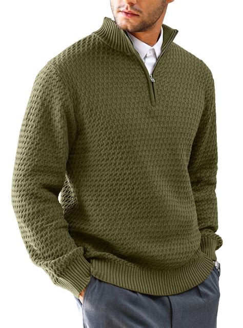 Zaitun Mens Cable Knit Quarter Zip Pullover Sweater Lightweight Long
