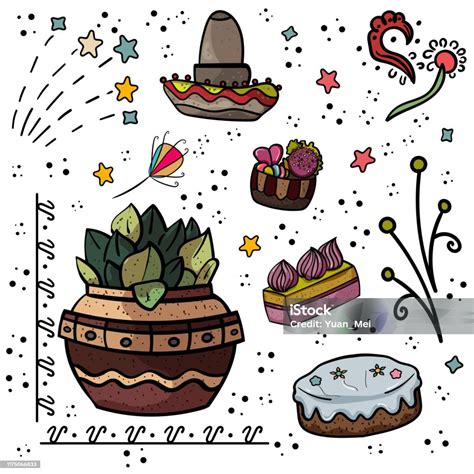 멕시코 파티를 설정합니다 멕시코 전통 휴일입니다 Cinco 데 마요 멕시코 전통 축제와 멕시코 휴일 벡터 벡터 일러스트레이션 0명에 대한 스톡 벡터 아트 및 기타 이미지