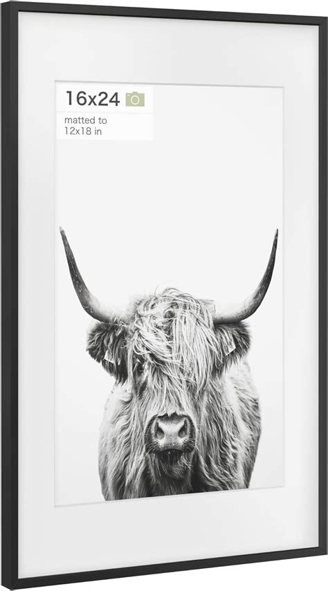 Homeforia 16x24 Frame Black Premium Metal 16 X 24 Poster Frame With Mat For 12x18