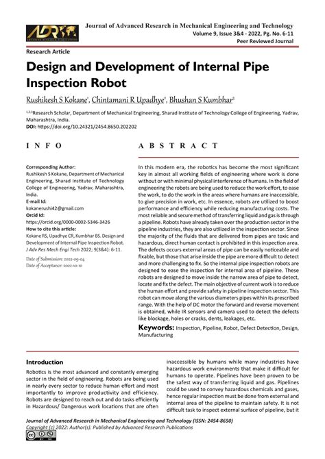 Pdf Design And Development Of Internal Pipe Inspection Robot