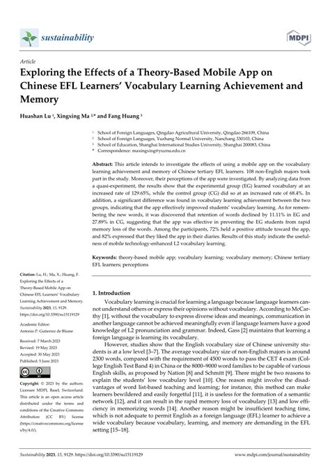 Pdf Exploring The Effects Of A Theory Based Mobile App On Chinese Efl Learners Vocabulary