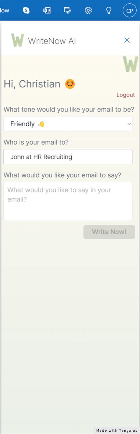 Write A New Email In Microsoft Outlook Using Writenow Ai For Microsoft Outlook Writenow Ai