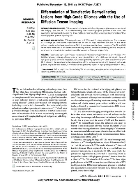 Pdf Differentiation Of Tumefactive Demyelinating Lesions From High