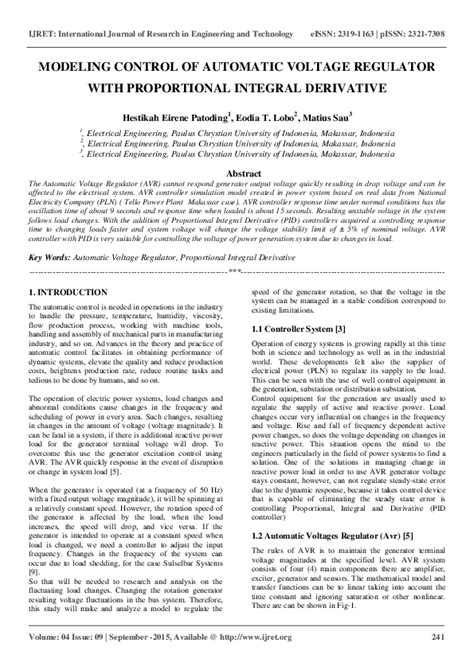 pdf modeling control of automatic voltage regulator with proportional