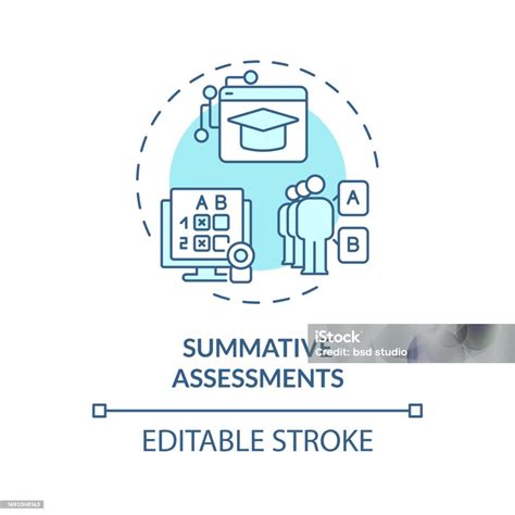 2d Blue Thin Linear Icon Summative Assessments Concept Stock Illustration Download Image Now