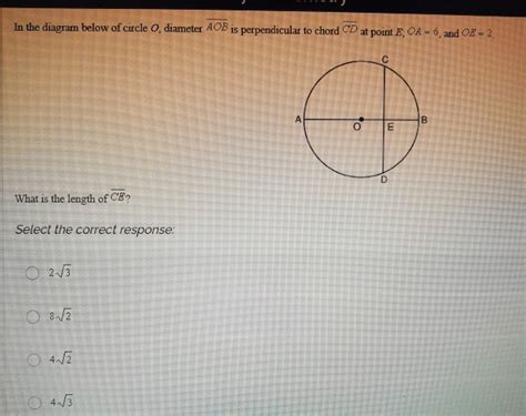 solved in the diagram below of circle o diameter overline aob is