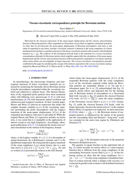 Pdf Viscous Viscoelastic Correspondence Principle For Brownian Motion