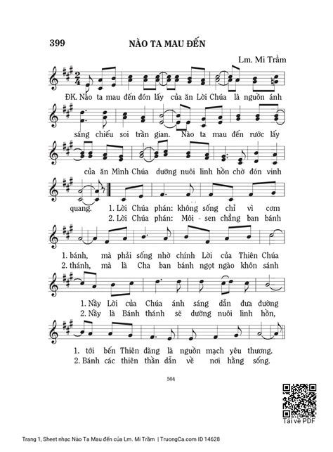 Sheet Nào Ta Mau đến PDF Lm Mi Trầm lời hợp âm nốt nhạc