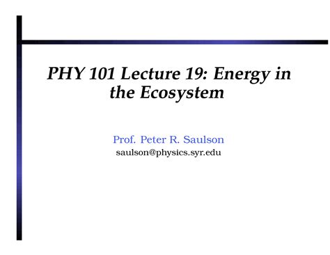 Energy In The Ecosystem Lecture Slides Phy 101 Docsity