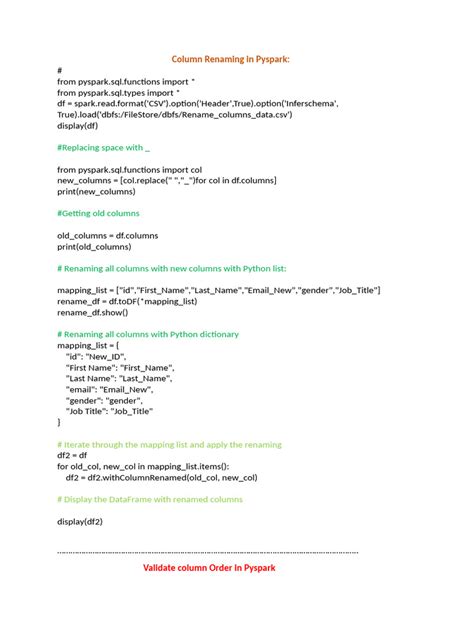 Column Renaming In Pyspark Pdf Apache Spark Computer Science