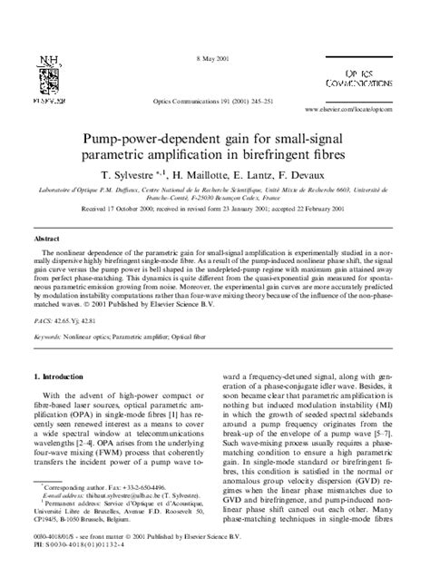 Pdf Pump Power Dependent Gain For Small Signal Parametric Amplification In Birefringent Fibres