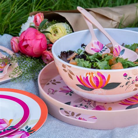 Peony Melamine Salad Bowl And Salad Servers Portmeirion