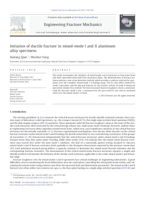Pdf Initiation Of Ductile Fracture In Mixed Mode I And Ii Aluminium Alloy Specimens