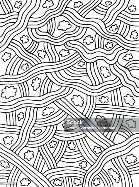 구름과 무지개와 귀여운 낙서 질감 만화 잉크 아트 워크입니다 추상하늘과 요소 색칠하기 페이지 벡터 일러스트레이션 색칠하기에 대한