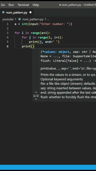 print number pattern in python shorts short python youtube