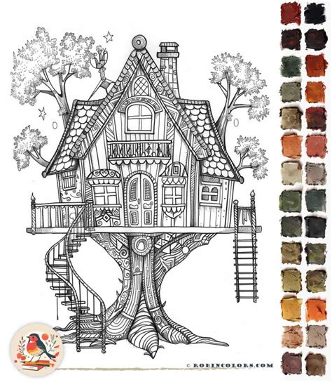 Epic And Magical Treehouse Coloring Pages For Adults Robin Colors