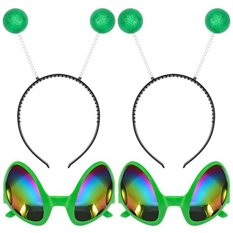 Cheerin Alien Headbands And Glasses Alien Antenna Headbands Green