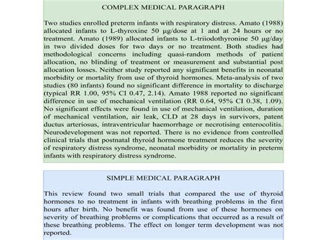 Complex Medical Paragraph And The Corresponding Simple Medical