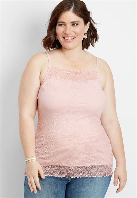 Plus Size Solid Lace Trim Crinkle Cami Maurices 60 Off