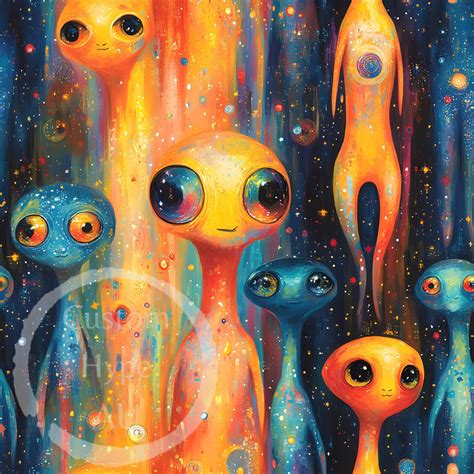 Friendly Aliens Seamless Pattern Sublimation And Print 300dpi Png