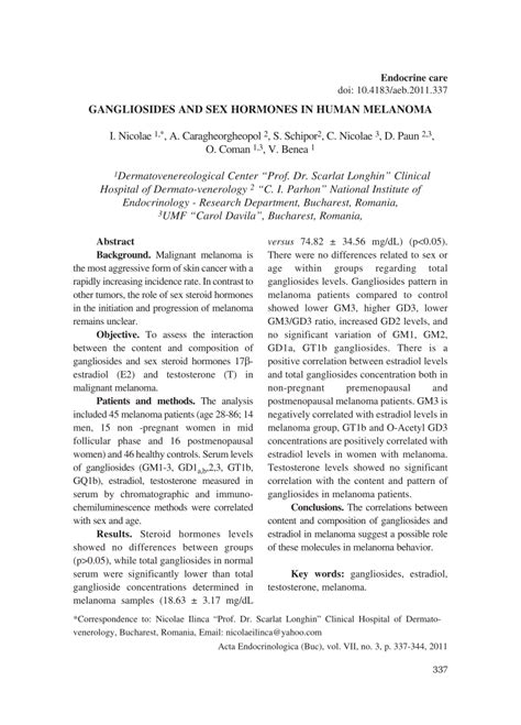 Pdf Gangliosides And Sex Hormones In Human Melanoma