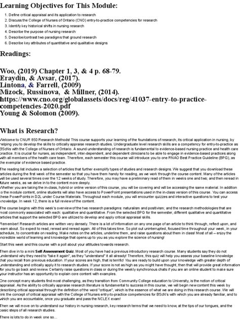 Cnur850 Module 1 Learning Objectives Pdf Positivism Quantitative Research