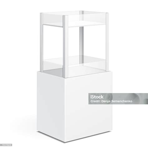 흰색 배경에 고립 된 선반 제품 슈퍼마켓 빈 빈 디스플레이 대 한 화이트 광장 Pos Poi 마분지 바닥 디스플레이 랙 디자인을 위한 준비 제품 포장 벡터 Eps10 3차원