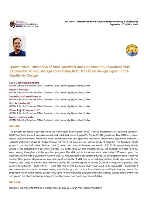 Pdf Quantitative Estimation Of Nine Specified And Degradation Impurities From Venetoclax