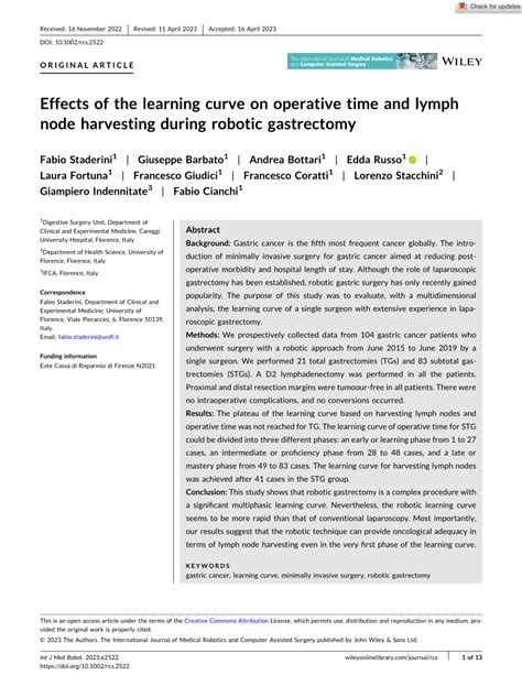 Pdf Effects Of The Learning Curve On Operative Time And Lymph Node Harvesting During Robotic