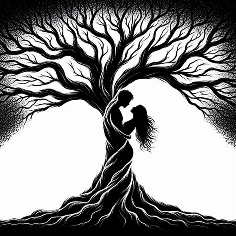 Silhouette Art Male And Female Trees Their Branches Entwined In An Eternal Embrace Premium AI